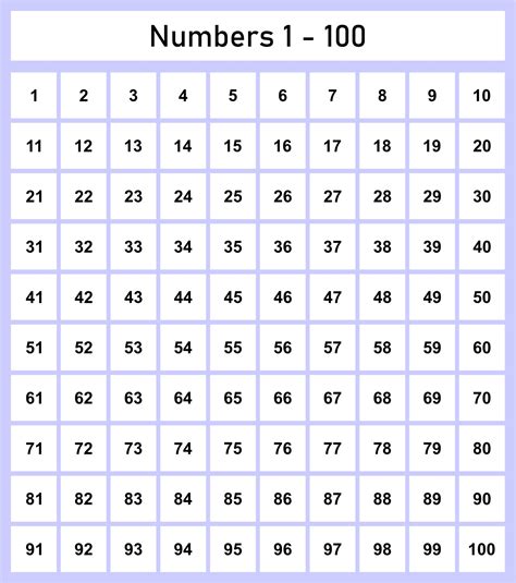 Number Grid Printable