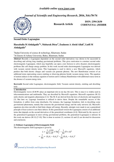 Pdf Second Order Lagrangian