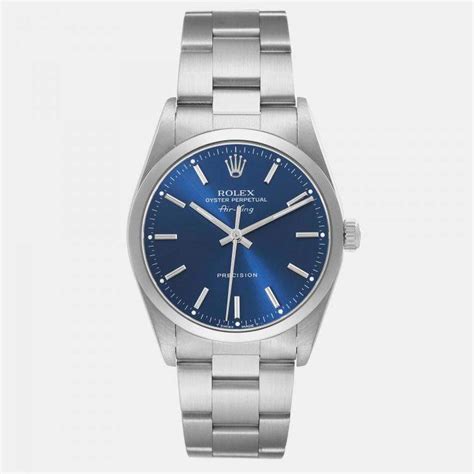 Rolex Air King Blue Dial Smooth Bezel Steel Mens Watch 14000 34 Mm