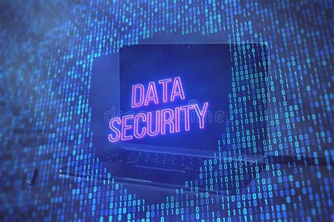Neon Sign Reading Data Security On A Digital Binary Code Background