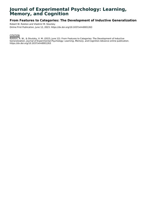 From Features To Categories The Development Of Inductive Generalization Request Pdf