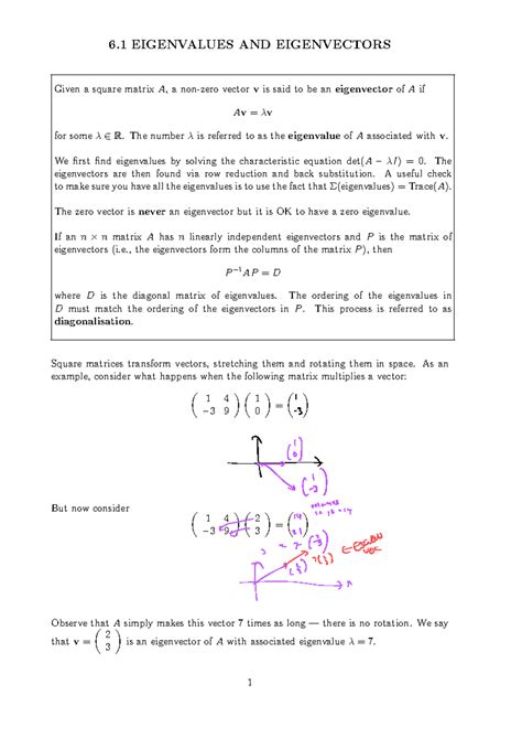 61 Eigenvalues And Eigenvectors Matrix Analysis Notes Studocu
