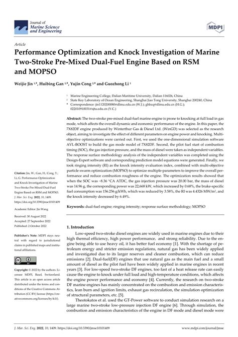 pdf performance optimization and knock investigation of marine two