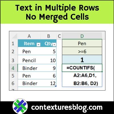 Excel Text In Multiple Rows No Merged Cells Contextures Blog