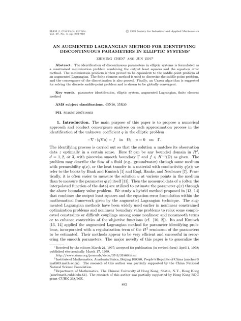 Pdf An Augmented Lagrangian Method For Identifying Discontinuous