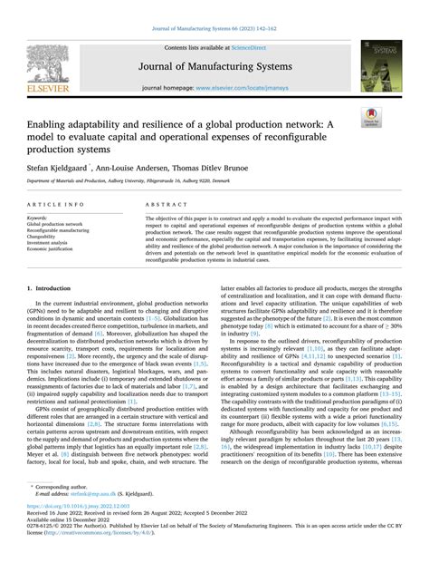 Pdf Enabling Adaptability And Resilience Of A Global Production Network A Model To Evaluate