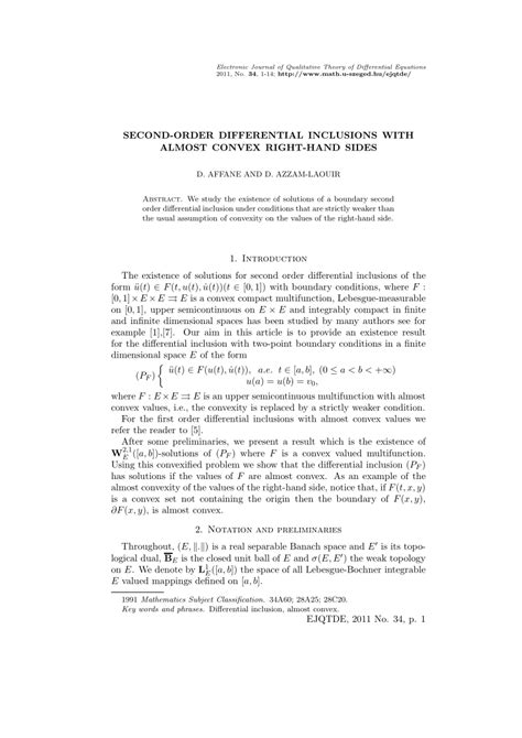 pdf second order differential inclusions with almost convex right hand sides