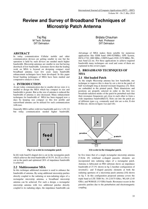 Pdf Review And Survey Of Broadband Techniques Of Microstrip Patch Antenna