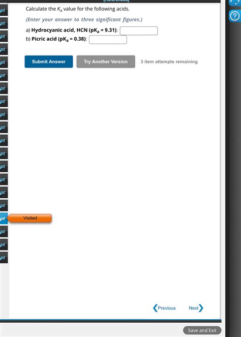 Solved Calculate The Ka Value For The Following Acids Enter Chegg Com