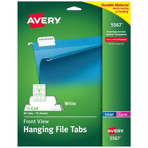 Avery Printable Hanging File Folder Tabs 15 Cut White 90 Total