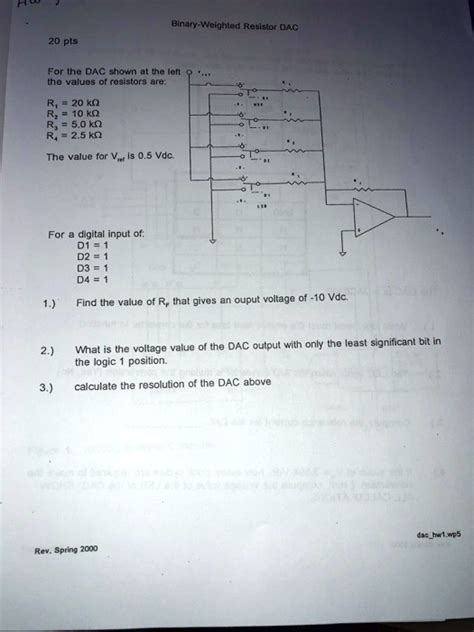 binary weighted resistor dac 20 pts for the dac shown at the left