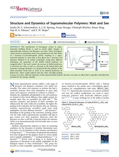 Pdf Structure And Dynamics Of Supramolecular Polymers Wait And See