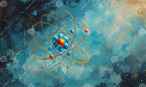 Abstract Representation Atom With Blue Center Surrounded By Orange And Yellow Lines Is