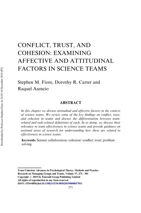 Pdf Conflict Trust And Cohesion Examining Affective And Attitudinal Factors In Science Teams