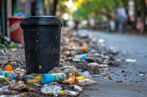 garbage in a trash can on the street environmental pollution stock