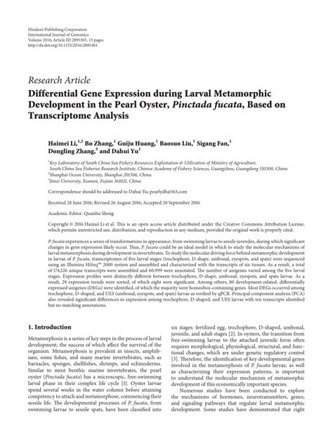 Pdf Differential Gene Expression During Larval Metamorphic