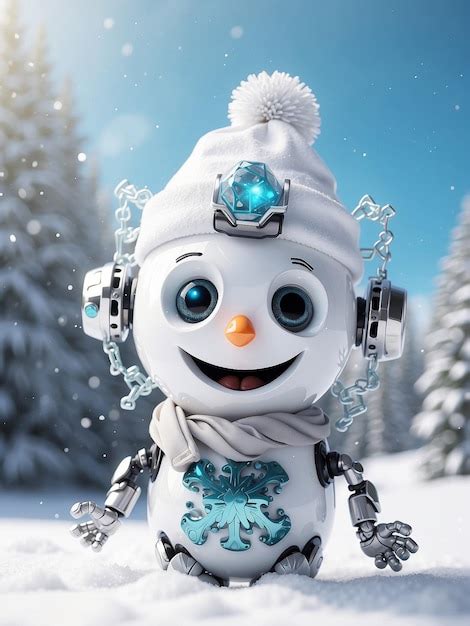 Premium Ai Image Snowman Robot At Winter Landscape