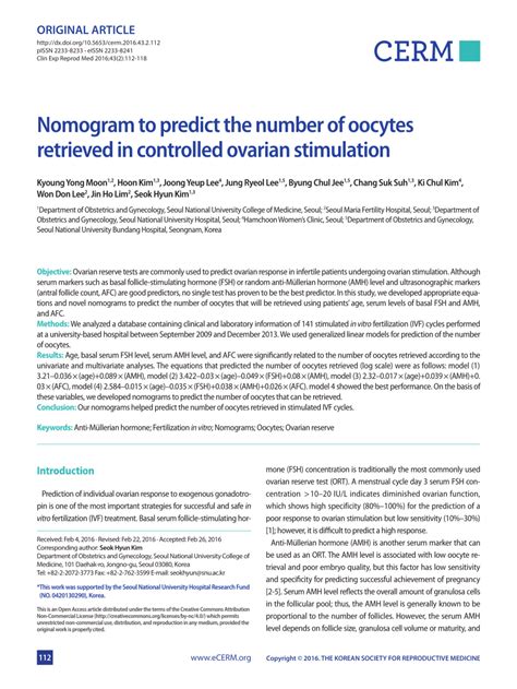 Pdf Nomogram To Predict The Number Of Oocytes Retrieved In Controlled Ovarian Stimulation