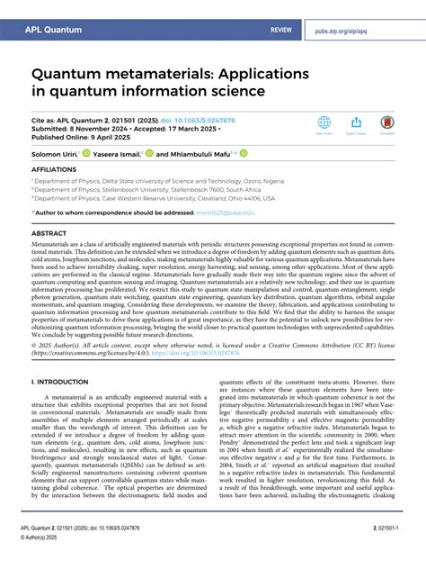 Pdf Quantum Metamaterials Applications In Quantum Information Science
