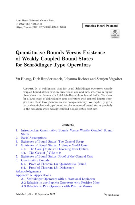 Pdf Quantitative Bounds Versus Existence Of Weakly Coupled Bound States For Schrödinger Type