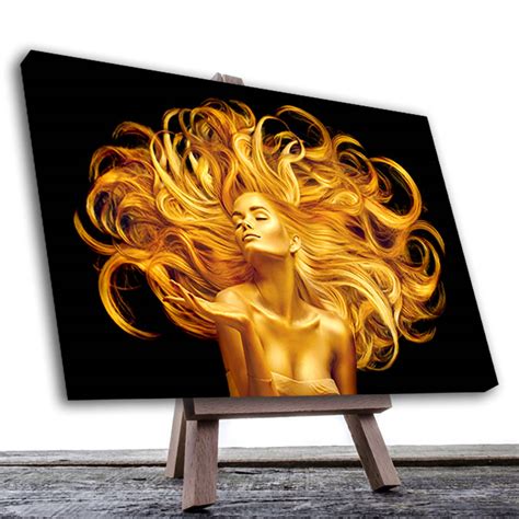 Cuadro Decorativo Mujer En Dorado Moderno 38 90 X 60