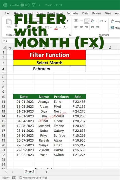 filter fx with month fx excelhacks excelfilter exceltips youtube