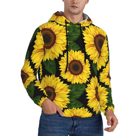 Hoodies For Men Yellow Sunflower Realistic Aesthetic Long Sleeve Casual