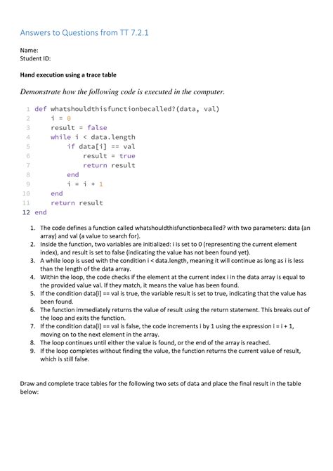tutorial task hand execution array search answers to questions