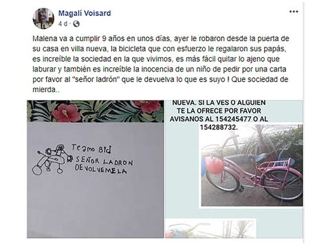 El Tierno Mensaje Que Una Nena De 9 Años Le Escribió Al Ladrón Que Le Robó Su Bicicleta Infobae