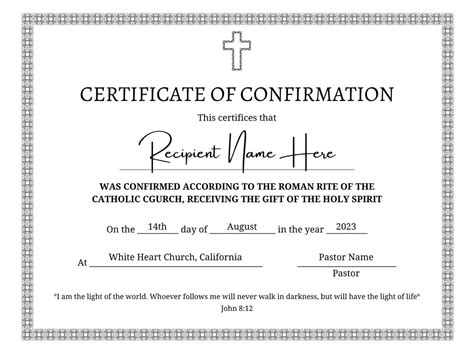 Editable Certificate Of Confirmation Celebrating A Sacred Etsy
