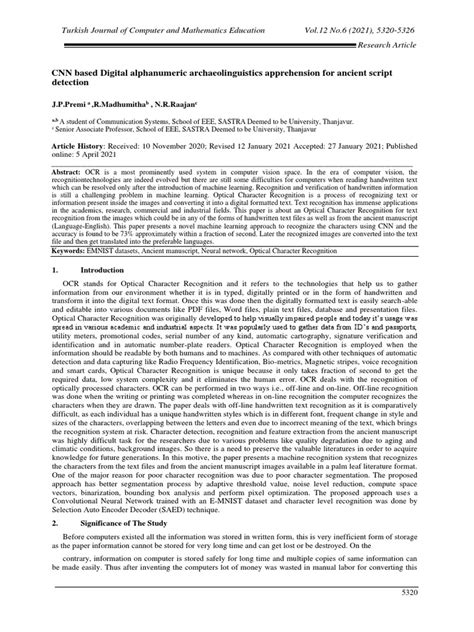Cnn Based Digital Alphanumeric Archaeolinguistics Apprehension For Ancient Script Detection