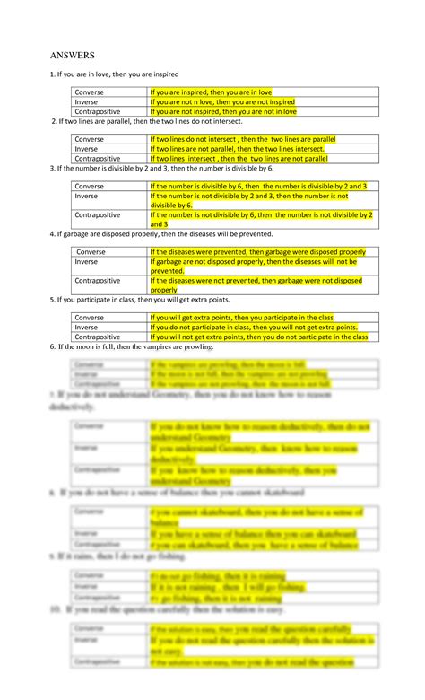 SOLUTION Ppractice Exam In Converse Inverse And Contrapositive Of Worksheets Library