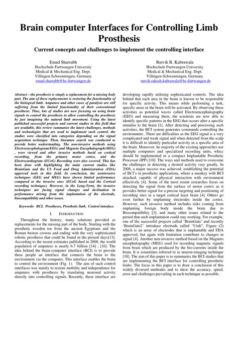 Pdf Brain Computer Interface For Controlling Limb Prosthesis
