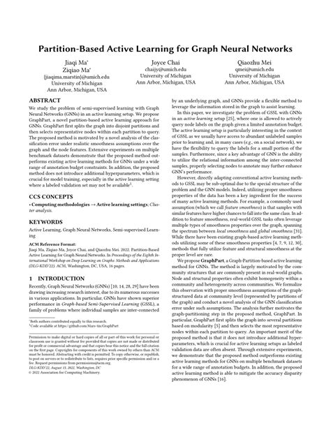 Pdf Partition Based Active Learning For Graph Neural Networks