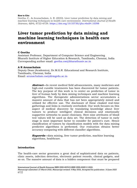Pdf Liver Tumor Prediction By Data Mining And Machine Learning