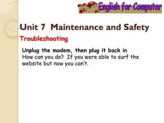 English For Computer Unit Maintenance And Safety PDF IT And Internet Support Internet