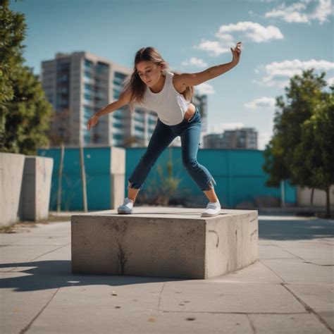 Premium Photo Girl Balancing On Top Of Concrete