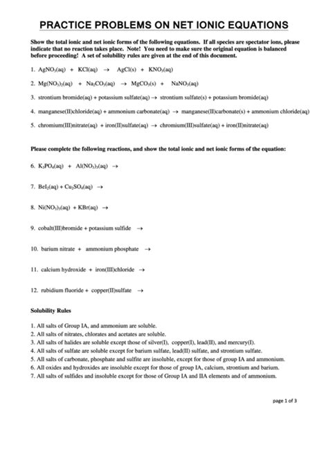 Net Ionic Equations Worksheet Pdf With Answers Equations Worksheets