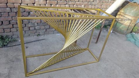 Metcraft21 Spit Design Golden Color Powder Coated Metal Console Table