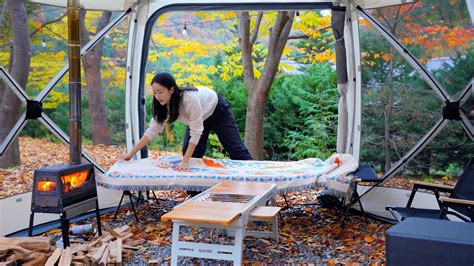 설치 5분 컷 개방감 좋은 텐트에서 단풍 구경ㅣ화목난로와 고구마의 계절ㅣ닭갈비 맥주 캠핑은 맛있어ㅣ아빠의 고구마 첫 공동구매ㅣ치우님과 즐거웠던 밤ㅣ만두 비비고에서 X O로