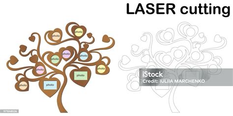 가족 나무 레이저 절단에 대 한 사진 프레임입니다 사진 프레임 콜라주 나무와 금속에 대 한 템플릿 레이저 절단기 가계도에 대한 스톡 벡터 아트 및 기타 이미지 Istock