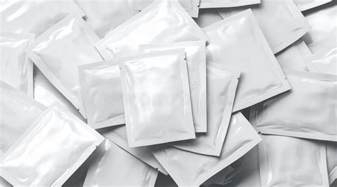 Blank White Sachet Packet Stack Mock Up Stock Illustration