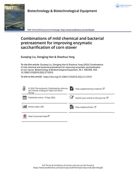 Pdf Combinations Of Mild Chemical And Bacterial Pretreatment For Improving Enzymatic