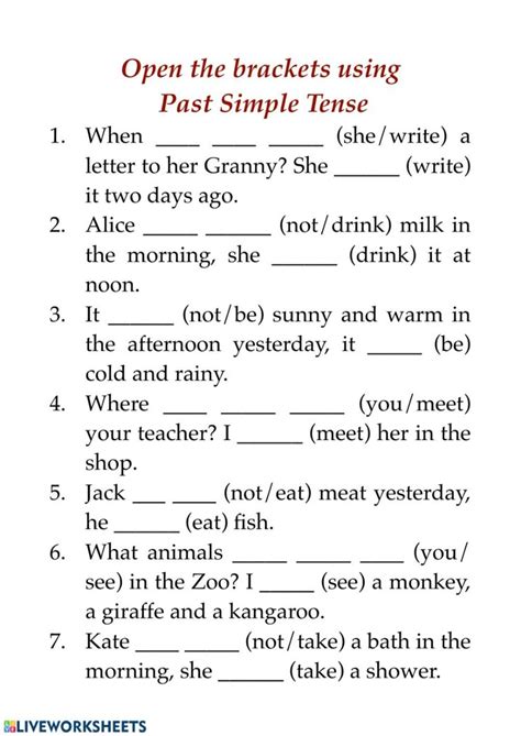 Past Simple Tense Online Exercise For Beginners Simple Past Tense