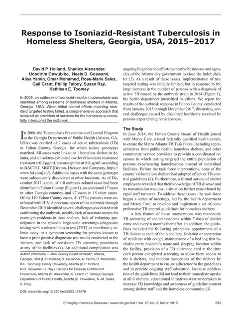 Pdf Response To Isoniazid Resistant Tuberculosis In Homeless Shelters
