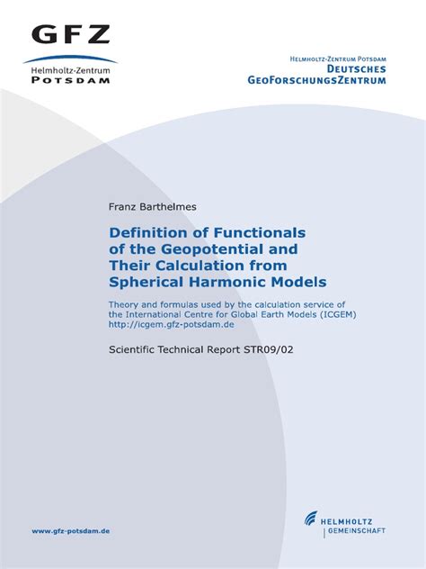 Pdf Definition Of Functionals Of Geopotential And Their Calculation