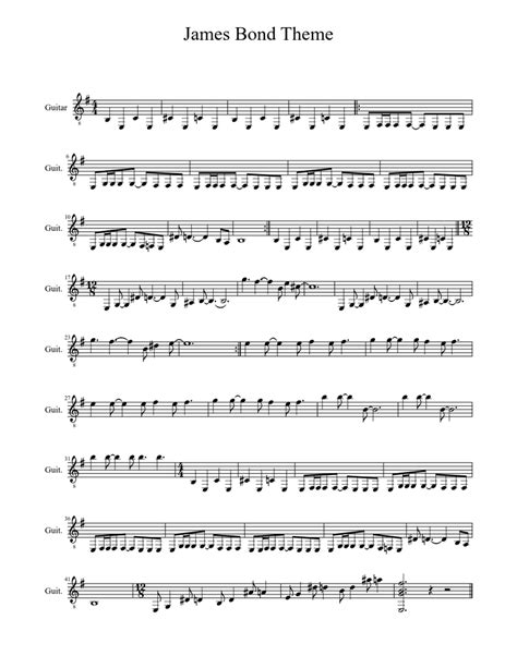 James Bond Theme Sheet Music For Guitar Solo