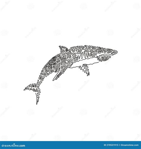 Single Continuous Line Drawing Of Fierce Shark Curve Abstract Art