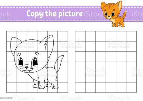 그림을 복사 합니다 아이 들을 위한 색칠 하기 책 페이지 교육 워크시트 개발 아이 들을 위한 게임 필기 연습 재미 있는 캐릭터 귀여운 만화 벡터 일러스트입니다 고양이 새끼에