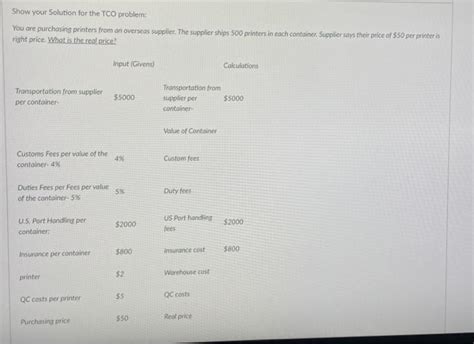 solved show your solution for the tco problem you are